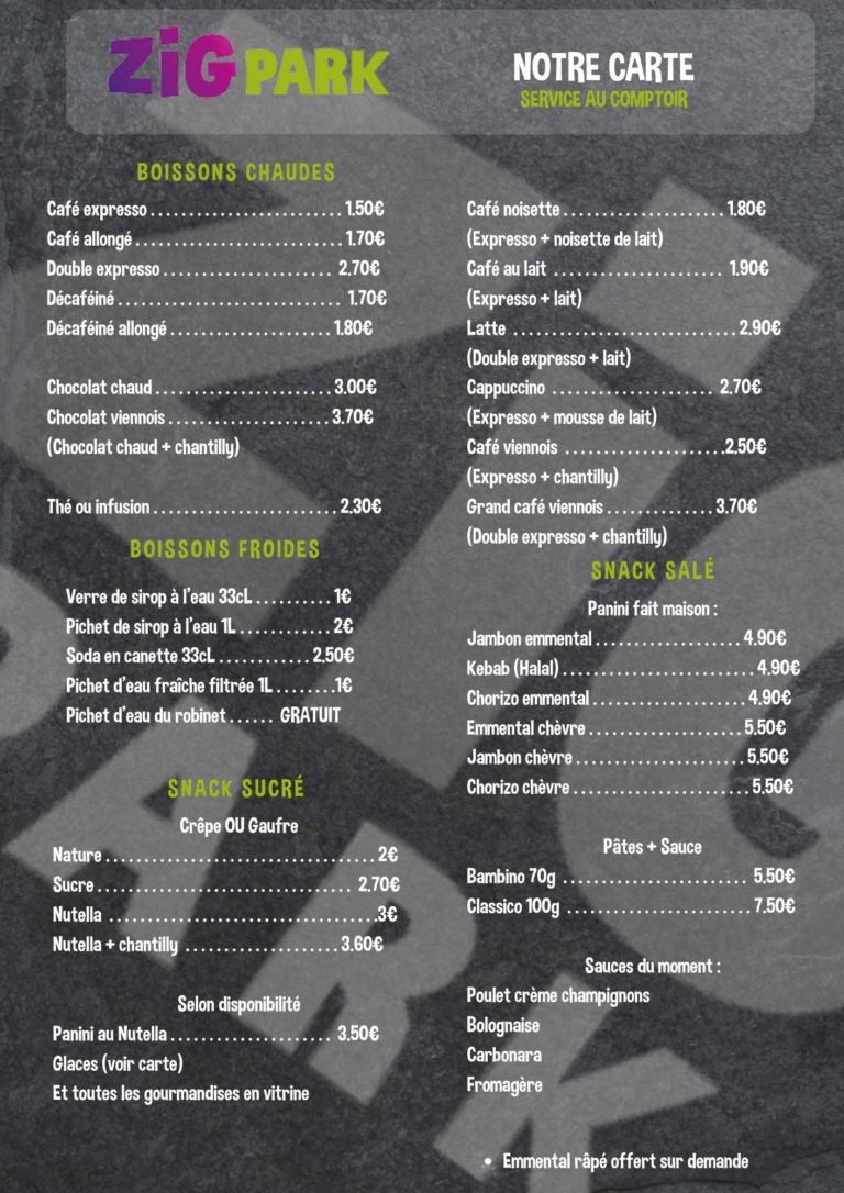 Carte Snack - Zig Park